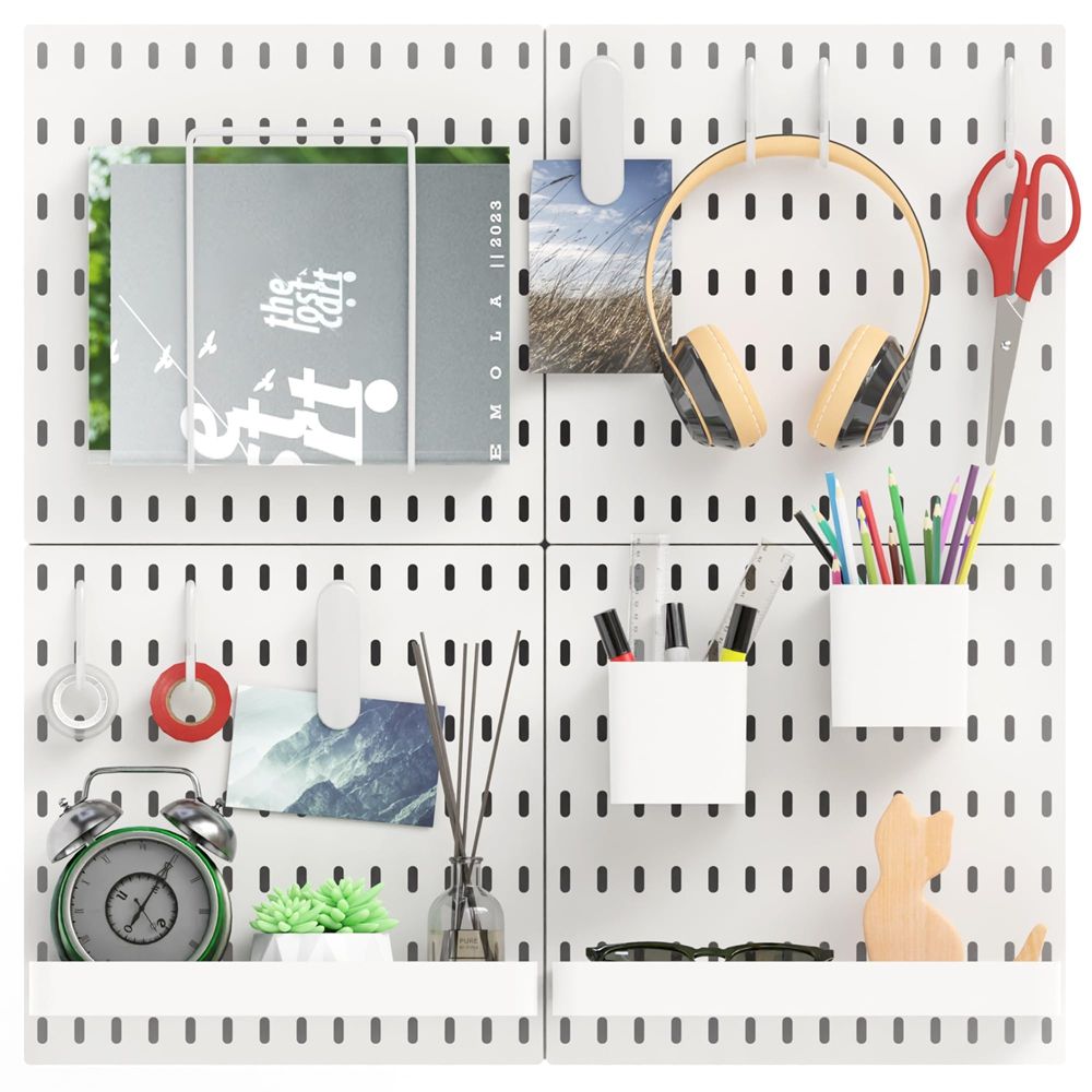 Modern No Drill Wall Organizer ABS Pegboard Panels Curved Frame for Ki ...
